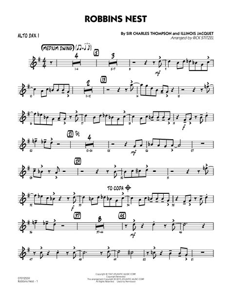 Robbins Nest Alto Sax 1 Sheet Music Rick Stitzel Jazz Ensemble