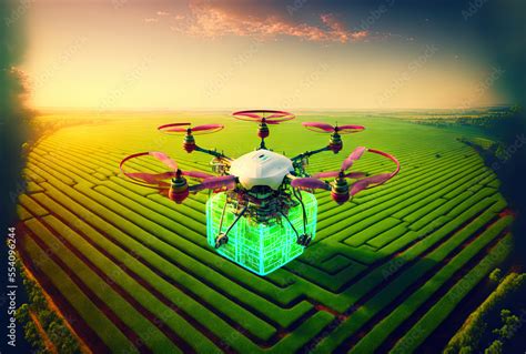 Use Of Drone Farms To Spray Water Fertilizer Or Pesticides On Fields To Increase Agricultural