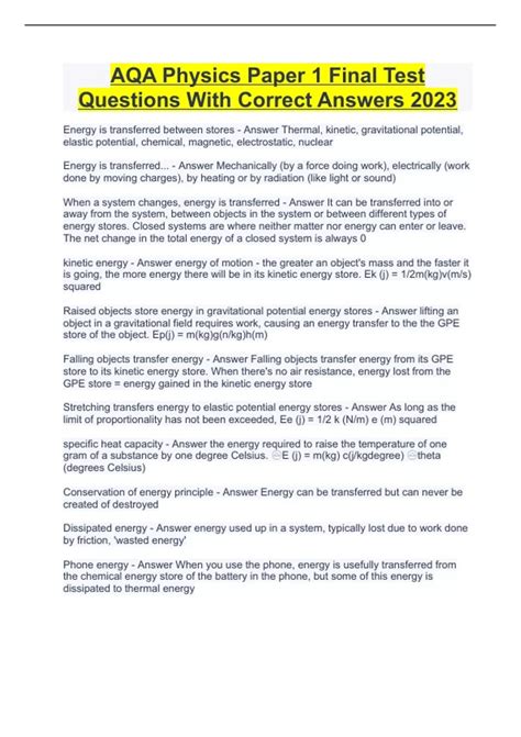 AQA Physics Paper Final Test Questions With Correct Answers AQA Stuvia US