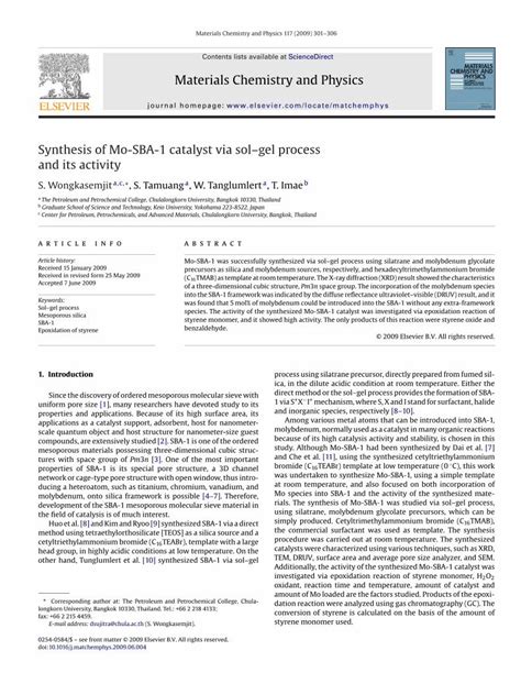 Pdf Synthesis Of Mo Sba 1 Catalyst Via Solgel Process And Its Dokumentips