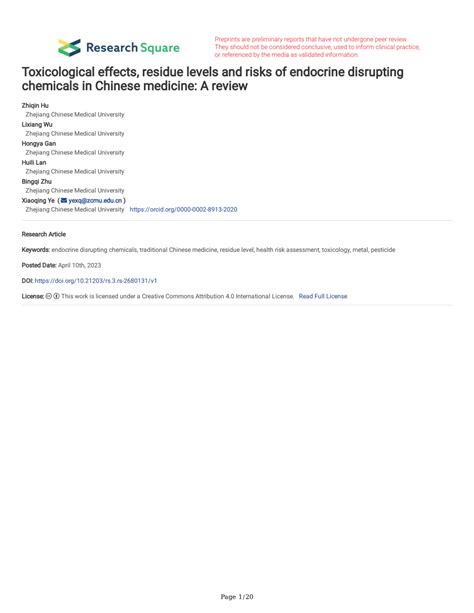 Pdf Toxicological Effects Residue Levels And Risks Of Endocrine Disrupting Chemicals In