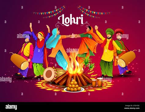 Happy Lohri Festival Of Punjab Indian Harvest Background Vector