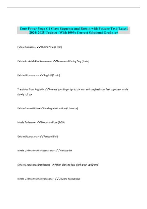 Core Power Yoga C1 Class Sequence And Breath With Posture Test Latest