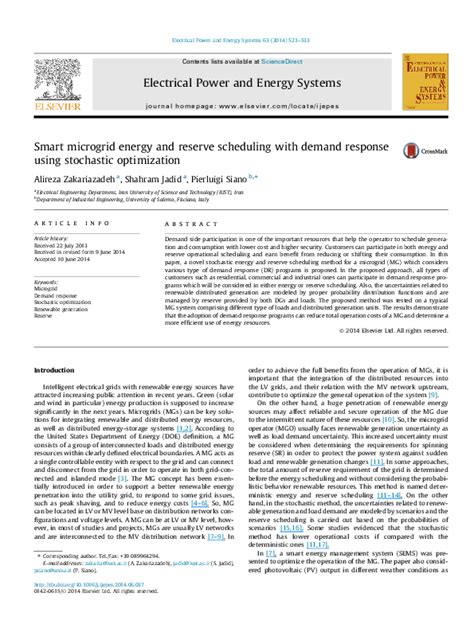 Pdf Smart Microgrid Energy And Reserve Scheduling With Demand Response Using Stochastic
