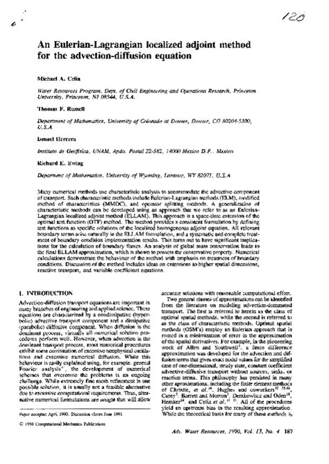 Pdf An Eulerian Lagrangian Localized Adjoint Method For The Advection