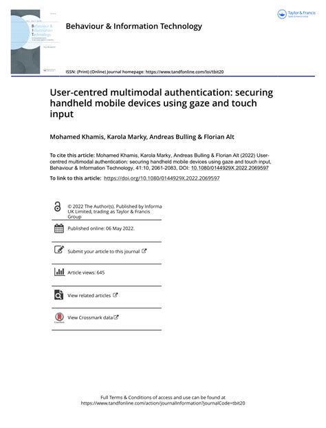 Pdf User Centred Multimodal Authentication Securing Handheld Mobile