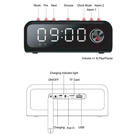 Laser Wireless Charger Alarm Clock Radio Bluetooth Speaker Red