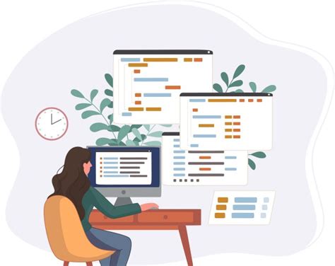 Web Designer And Programmer Working At Desktop Vector Image