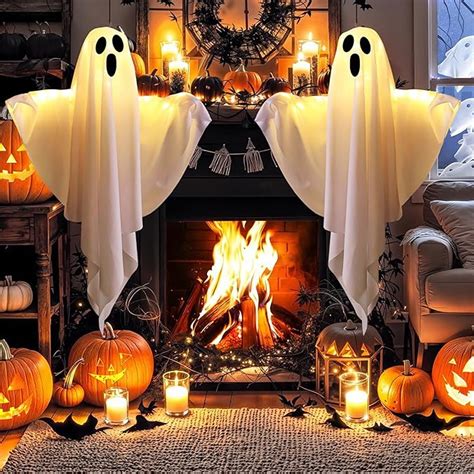 Floating Ghost Halloween Hanging Ghost Lights With Timer Scary
