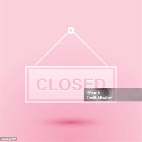 분홍색 배경에 분리 된 텍스트 닫힌 문 아이콘이있는 용지 잘라 매달려 기호 종이 아트 스타일 벡터 3차원 형태에 대한 스톡 벡터 아트 및 기타 이미지 Istock
