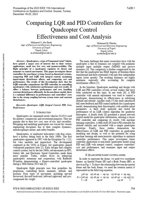 Comparing Lqr And Pid Controllers For Quadcopter Control Effectiveness And Cost Analysis Pdf