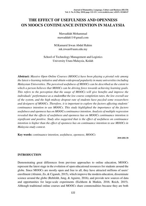 Pdf The Effect Of Usefulness And Openness On Moocs Continuance Intention In Malaysia
