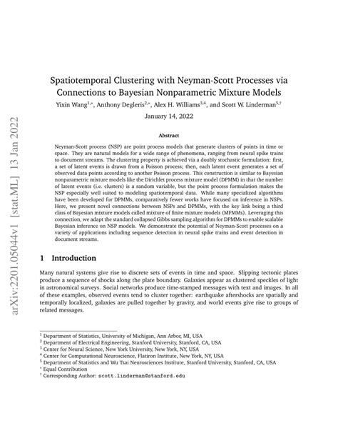PDF Spatiotemporal Clustering With Neyman Scott Processes Via Connections To Bayesian