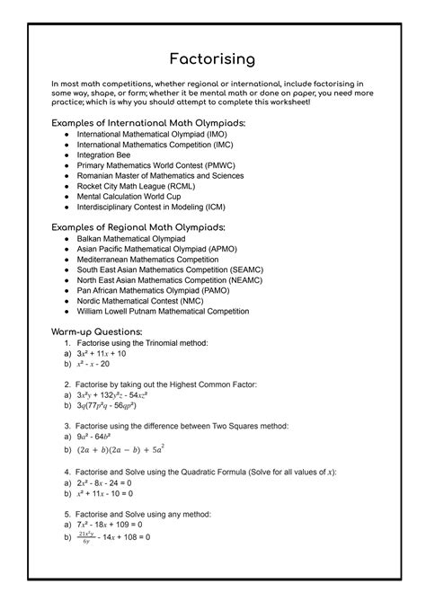 SOLUTION Factorising Preparation With Practice Questions Method Explanation Studypool