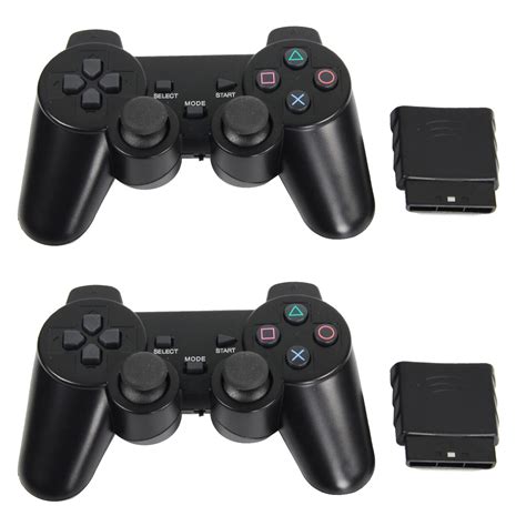 2X Black Wireless Shock Game Controller For Sony PS2 UK