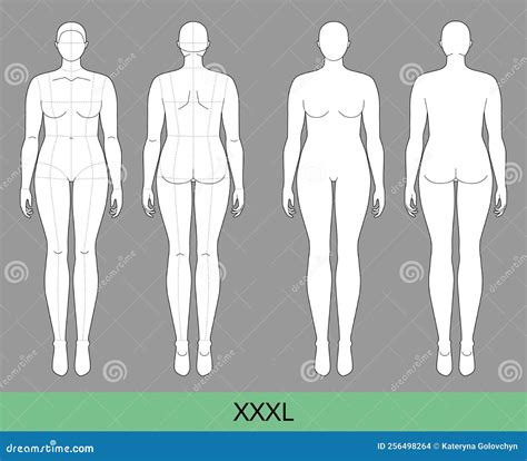 Set Of Xxxl Women Fashion Template 9 Nine Head Size Croquis Over Size
