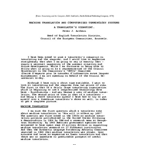 Machine Translation And Computerised Terminology Systems A Translators Viewpoint Acl Anthology
