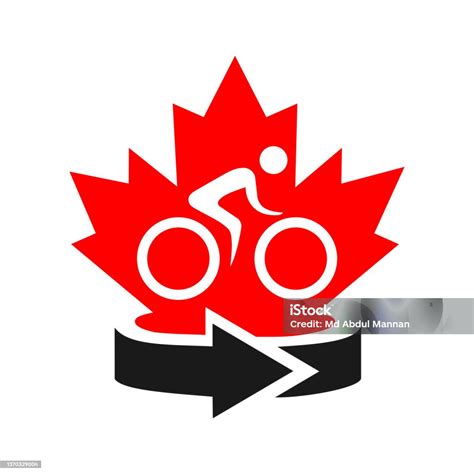 메이플 바이크 로고 디자인 캐나다 바이커 로고 사이클 컨셉 벡터가 있는 레드 메이플 리프 가을에 대한 스톡 벡터 아트 및 기타