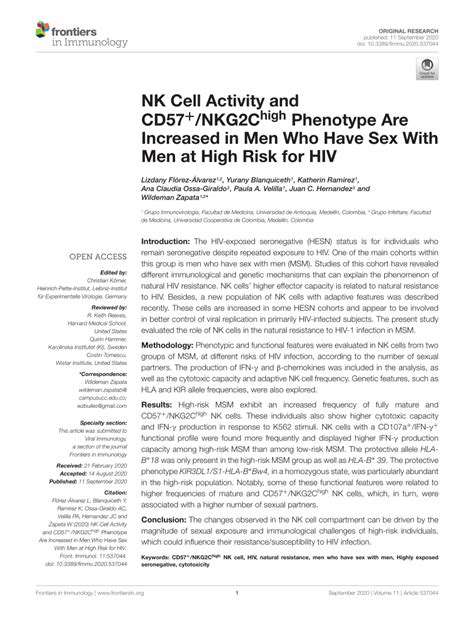 Pdf Nk Cell Activity And Cd57 Nkg2c High Phenotype Are Increased In Men Who Have Sex With