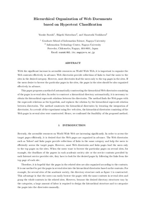 Pdf Hierarchical Organization Of Web Documents Based On Hypertext Classification