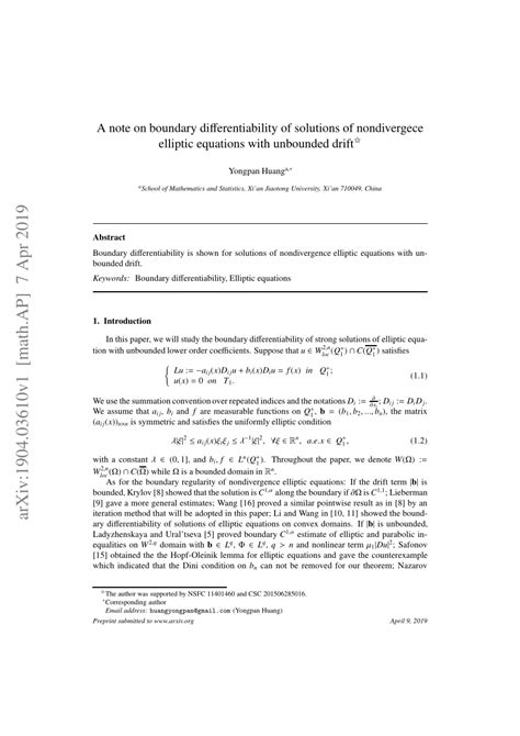 Pdf A Note On Boundary Differentiability Of Solutions Of Nondivergece Elliptic Equations With
