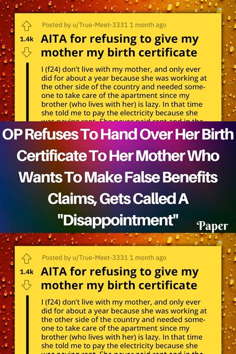 Op Refuses To Hand Over Her Birth Certificate To Her Mother Who Wants To Make False Benefits