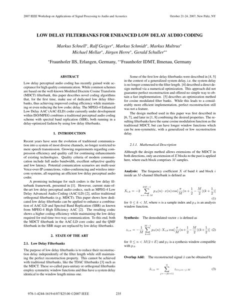 Pdf Low Delay Filterbanks For Enhanced Low Delay Audio Coding