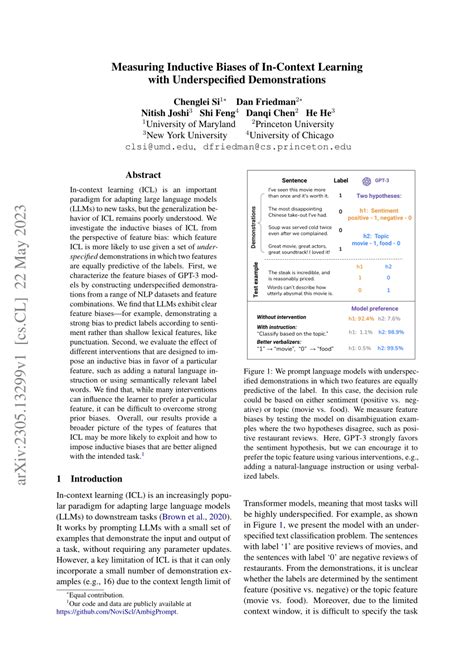 Pdf Measuring Inductive Biases Of In Context Learning With Underspecified Demonstrations