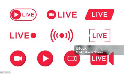 라이브 스트리밍 아이콘 세트입니다 라이브 스트림 빨간색 로고 온라인 방송 긴급 개념에 대한 스톡 벡터 아트 및 기타 이미지