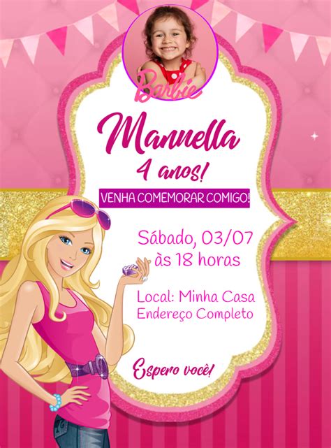Convite Aniversário Barbie Com Foto Para Editar Online En 2025 Cumpleaños De Barbie
