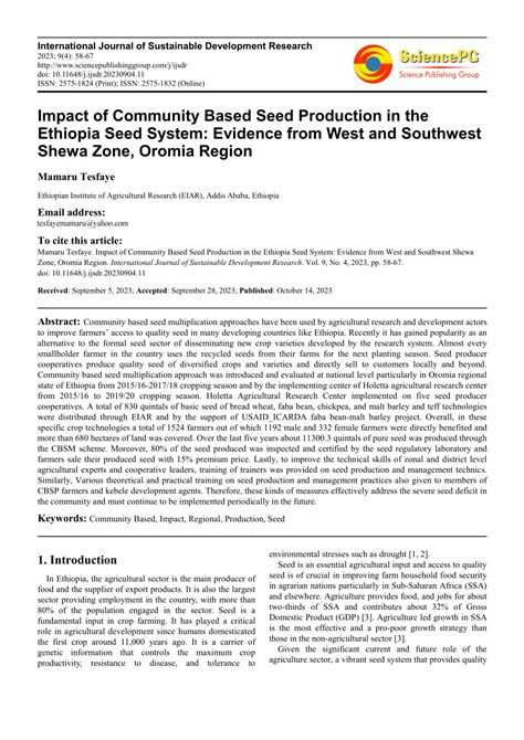 Pdf Impact Of Community Based Seed Production In The Ethiopia Seed System Evidence From West
