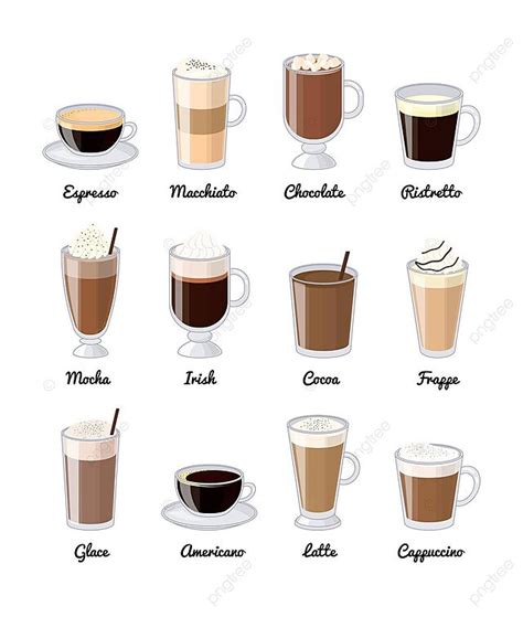 Different Coffee Drinks Vector Restaurant Mug Vector Vector Restaurant Mug Png And Vector