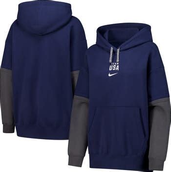 Nike Womens Nike Navy Team Usa Color Block Essential Pullover Hoodie