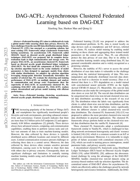 dag acfl asynchronous clustered federated learning based on dag dlt