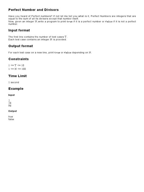 Perfect Number And Divisors Pdf