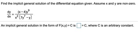 Solved Find The Implicit General Solution Of The