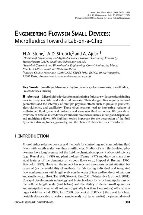 Pdf Engineering Flows In Small Devices Microfluidics Toward A Lab On A Chip