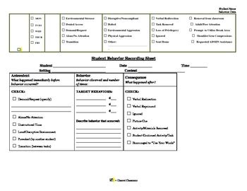 Behavior Tracking Data Sheet By Kathryn Mullen TPT