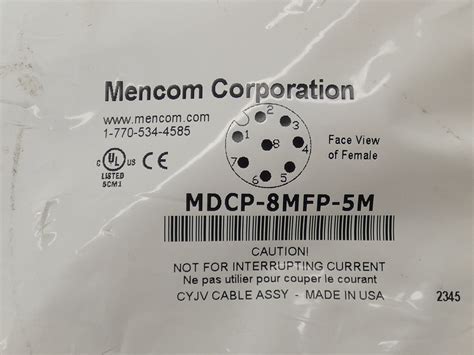 Mencom MDCP 8MFP 5M Shielded Cordset 5M 60V 2A MDCP8MFP5M Yellow GPM Surplus