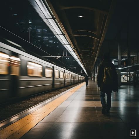 Premium Photo Motion Blur Of A Train Passing Through A Subway Station With A Man Walking On