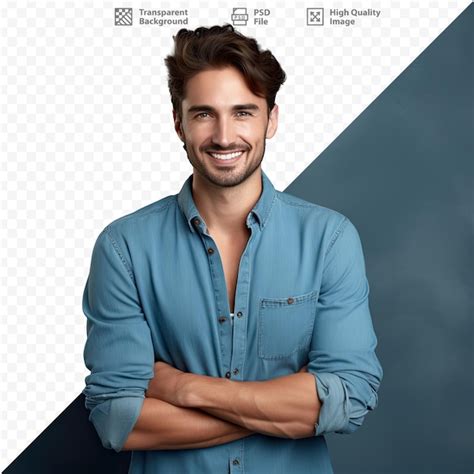 팔짱을 끼고 웃고 있는 남자 프리미엄 Psd 파일