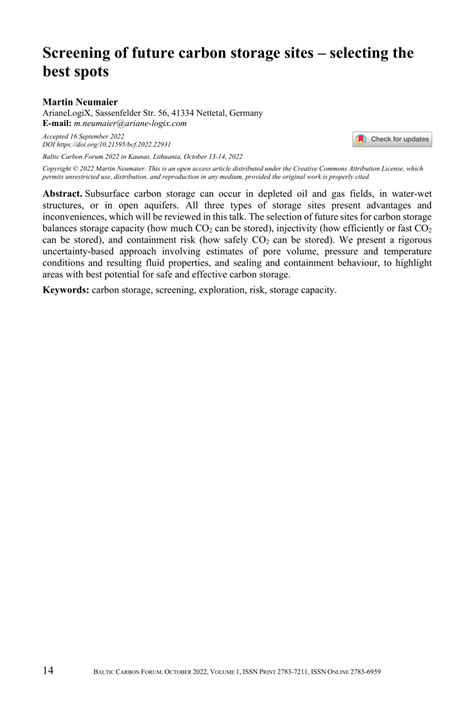 Pdf Screening Of Future Carbon Storage Sites Selecting The Best Spots
