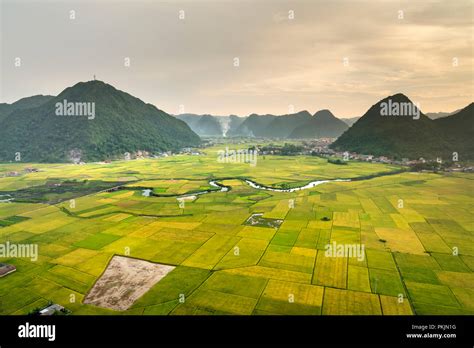 Panoramic View Of Bac Son Valley From The Top Of Mount Na Lay In Bac