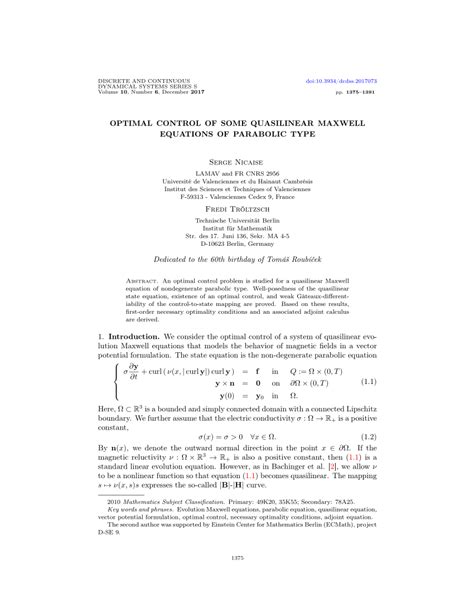 Pdf Optimal Control Of Some Quasilinear Maxwell Equations Of Parabolic Type