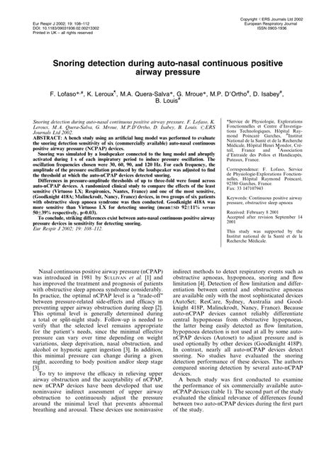 Pdf Snoring Detection During Auto Nasal Continuous Positive Airway