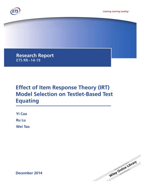 Pdf Effect Of Item Response Theory Irt Model Selection On Testlet Based Test Equating