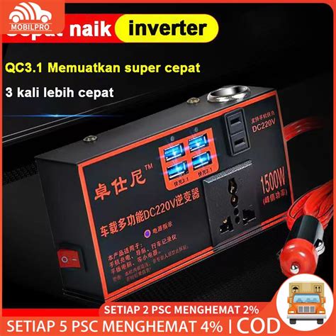 Jual 1500W DC 12V 24V Ke AC 220V Adaptor Inverter Daya Mobil USB Portabel Portabel Dengan 4