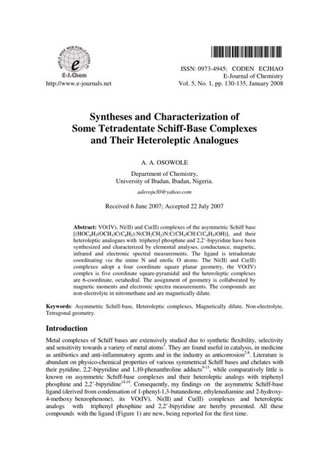Pdf Syntheses And Characterization Of Some Tetradentate Schiff Base
