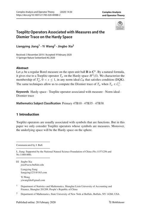 Pdf Toeplitz Operators Associated With Measures And The Dixmier Trace On The Hardy Space