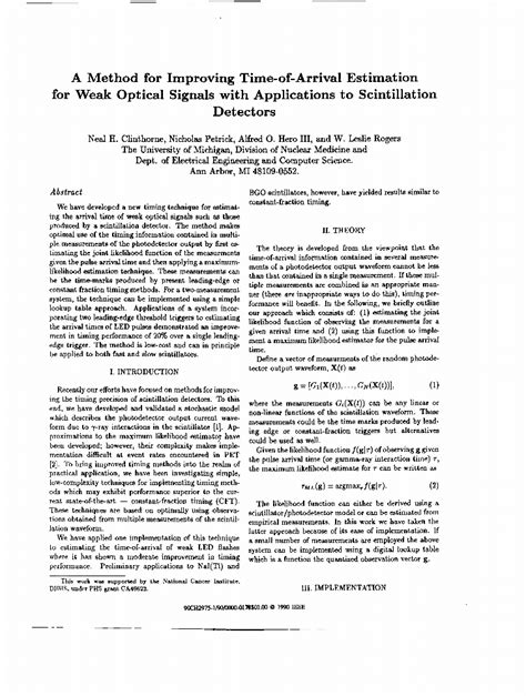 A Method For Improving Time Of Arrival Estimation For Weak Optical Signals With Applications To